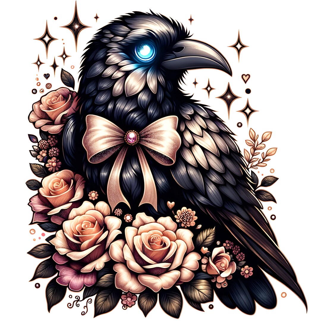 Gothic Raven Clipart: Roses, Stars, Bow - PNG JPG Digital Art - Etsy UK