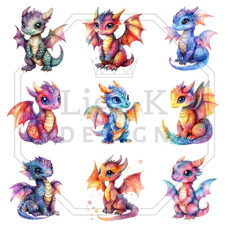 Baby Dragon Sublimation Clipart | Cute Fantasy Dragon PNG Bundle ...
