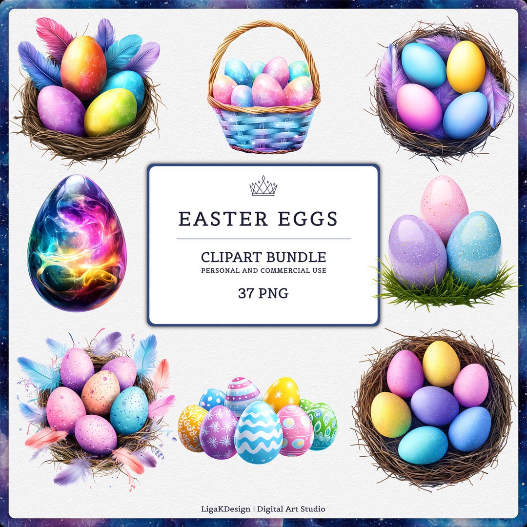 Easter Egg Clipart Bundle | Easter Eggs in Basket PNG, Nest Eggs ...
