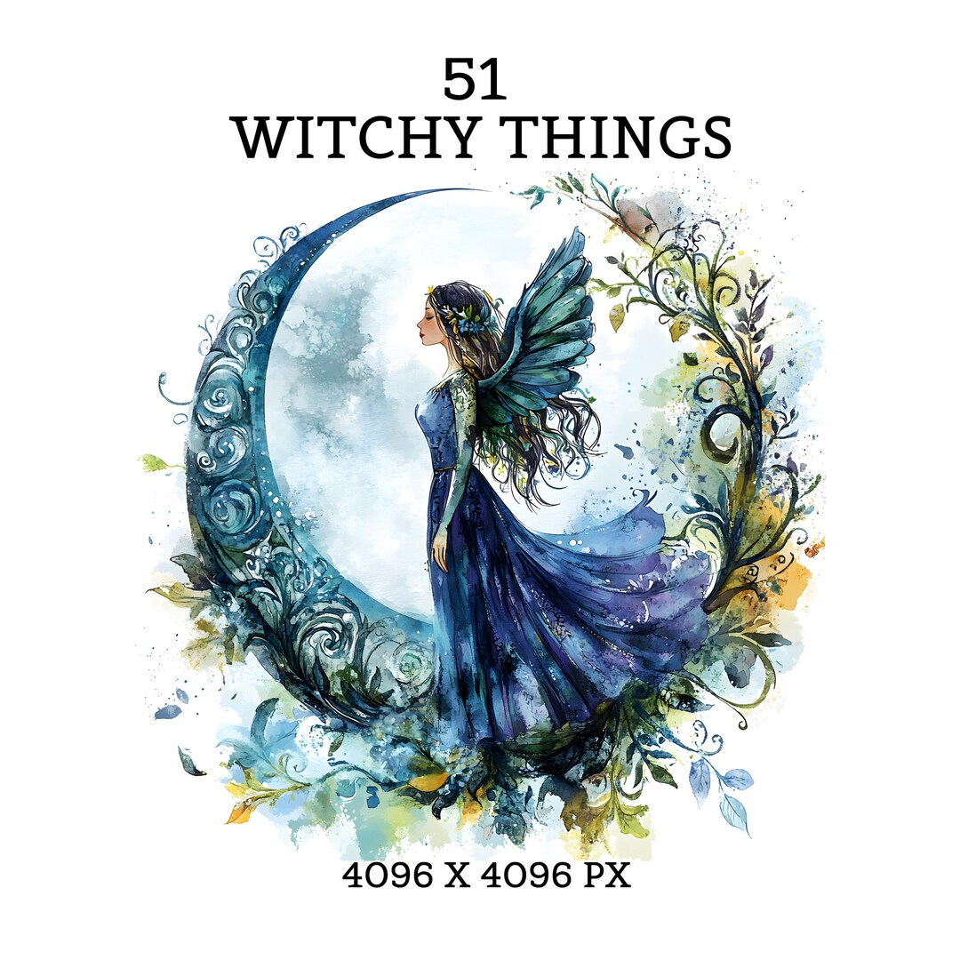 Witchy Things Clipart Set Watercolour Fire Clipart Witch Scrapbooking ...