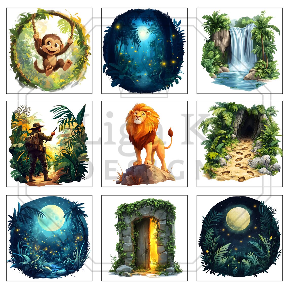 Jungle Safari Clipart Bundle: Tropical Animals & Explorer PNG (digital ...