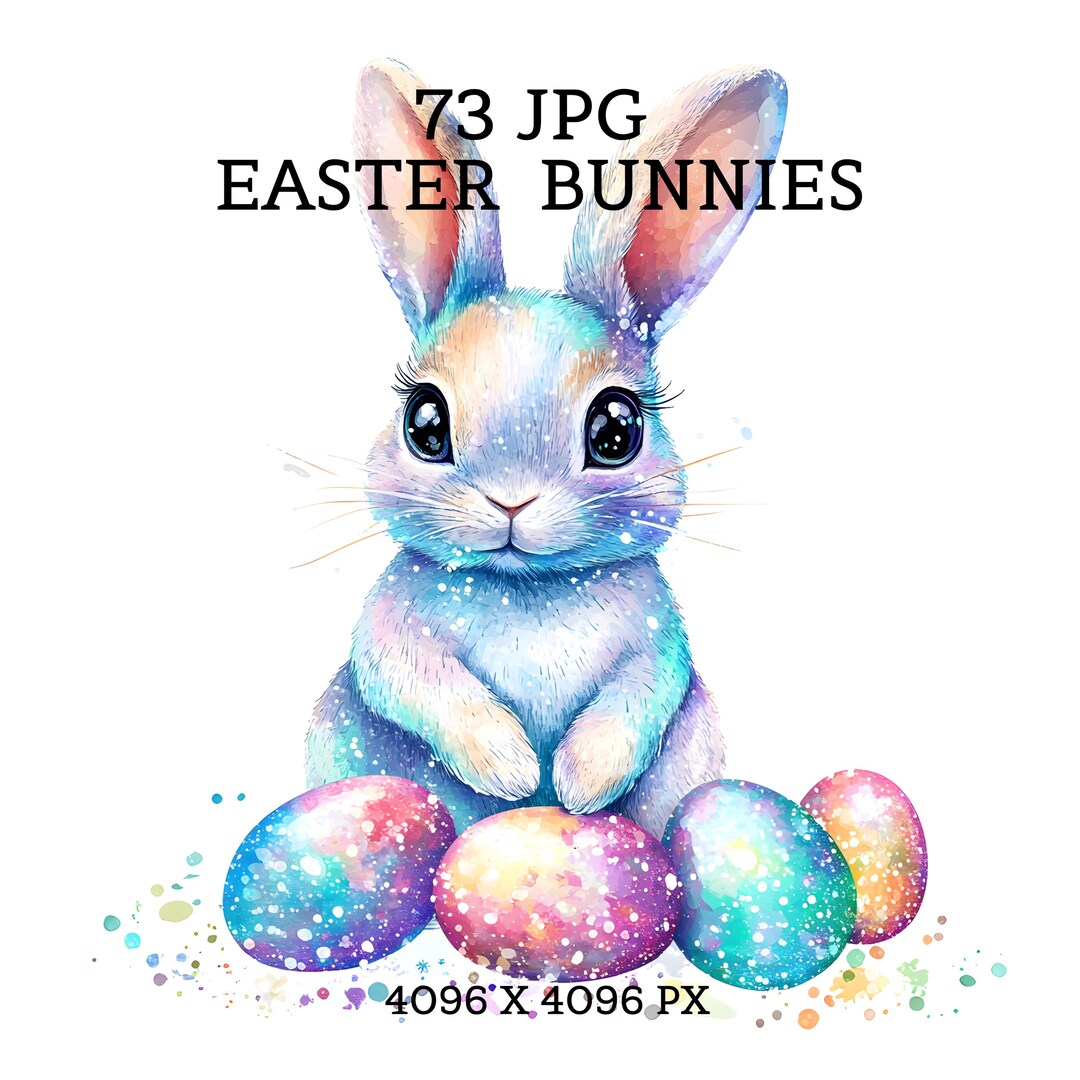 Easter Bunny Clipart Set JPG Colourful 300DPI Galaxy Clipart Rabbit ...