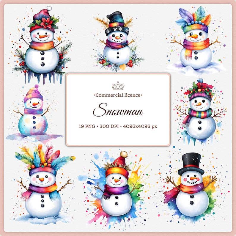 Cute Rainbow Snowman Clipart | Colorful Happy Winter Snowman PNG ...