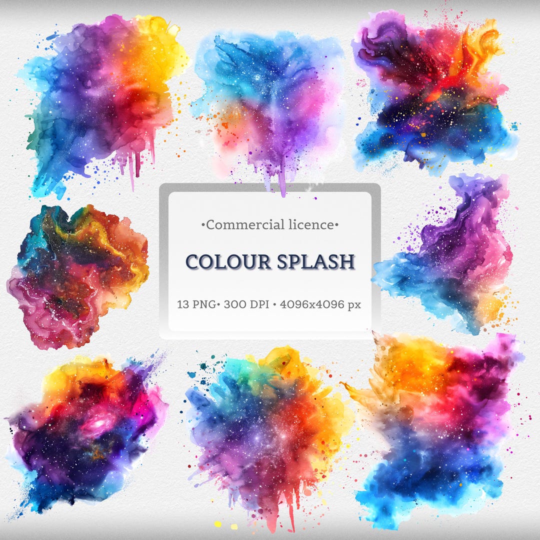 Galaxy Colour Splash Clipart Bundle Watercolor Ink Blot PNG Abstract ...