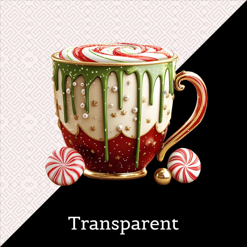 33 PNG Christmas Cup Clipart Bundle, Ornate Festive Holiday Drink ...