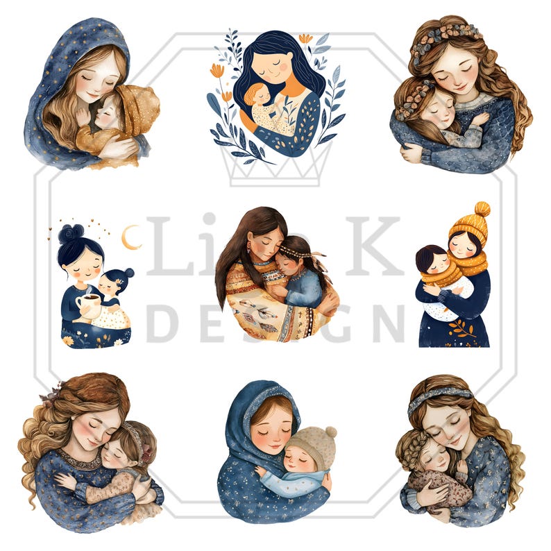 Mom and Baby Clipart Set Mama Png Mother Cosy Clipart Scrapbooking Cute ...