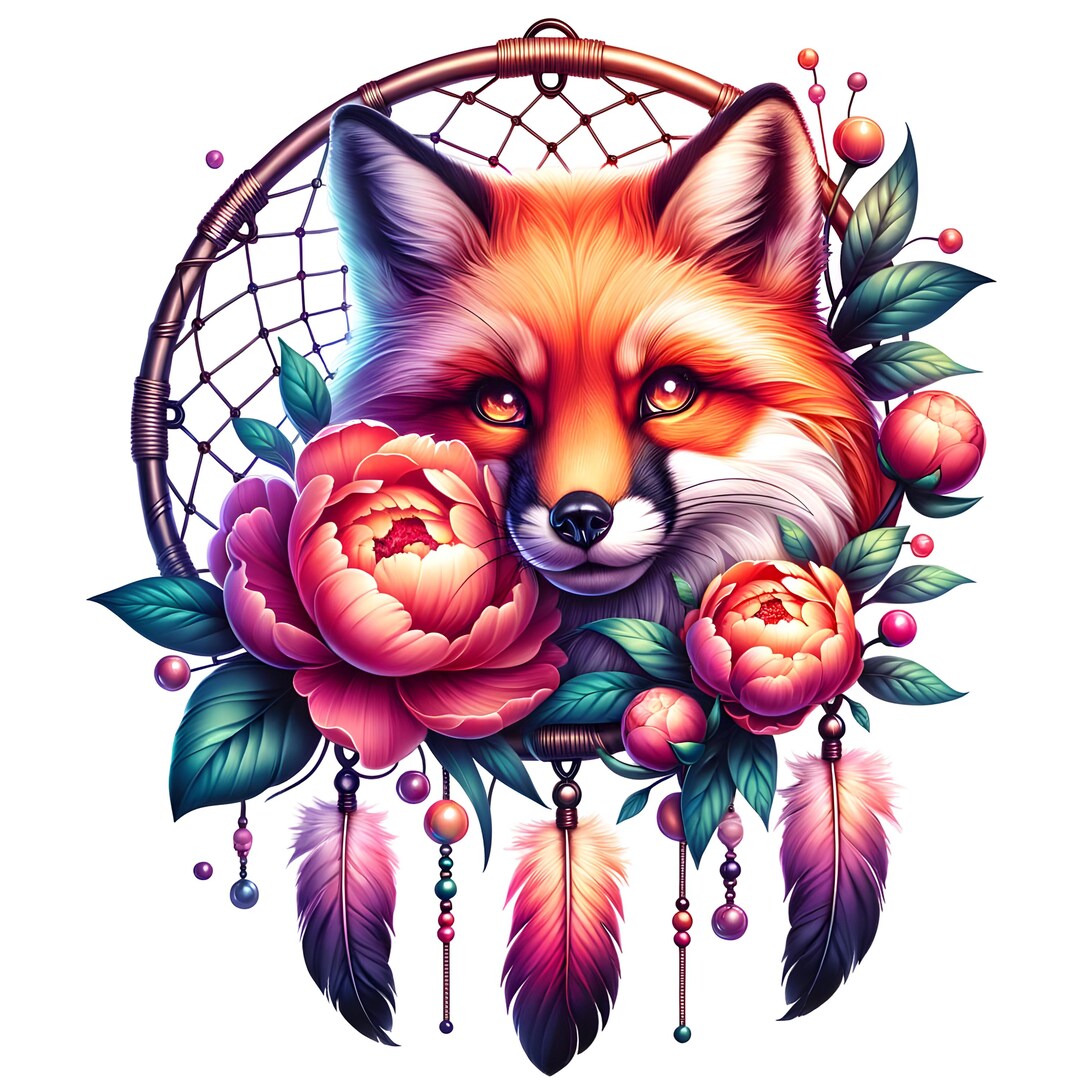 Boho Fox Dreamcatcher Clipart PNG Floral Woodland Animal Sublimation ...
