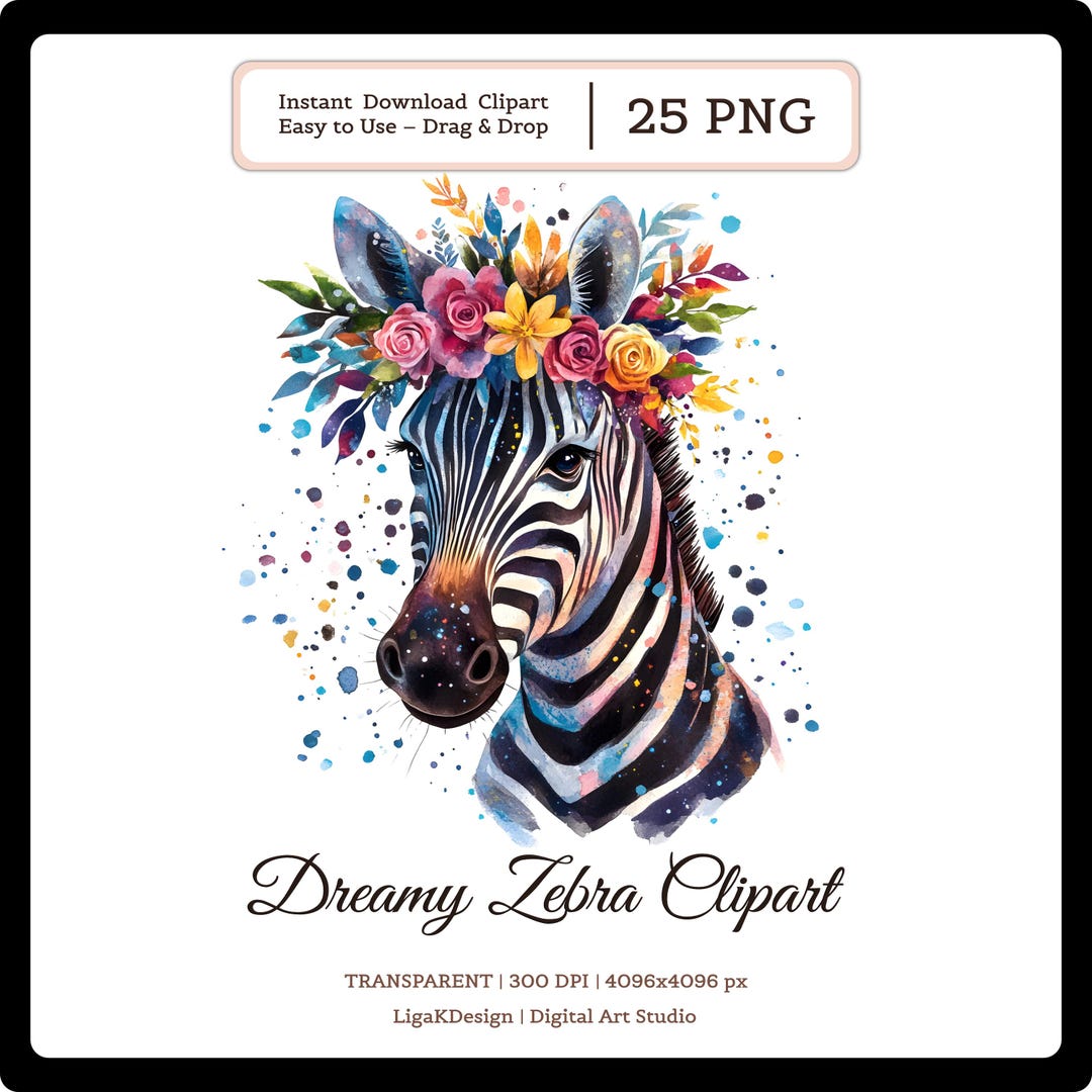 Watercolor Galaxy Zebra Clipart: Rainbow Safari Animal PNG (digital ...