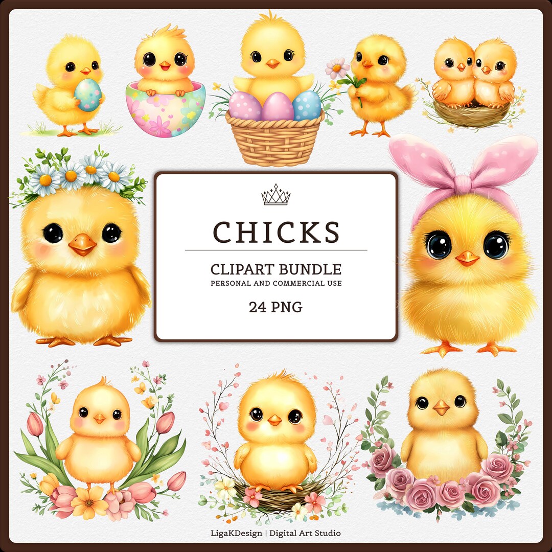 Easter Chick Clipart Bundle, Cute Baby Chick PNG, Spring Chick Set ...