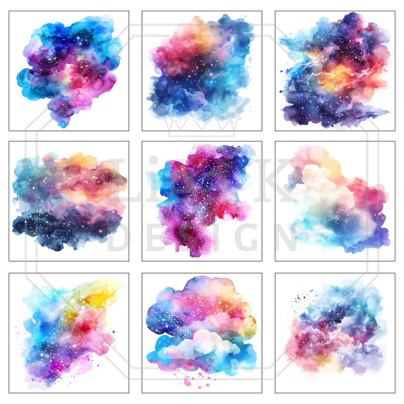 Galaxy Cloud Clipart Bundle Watercolor Celestial Cloud PNG Abstract ...