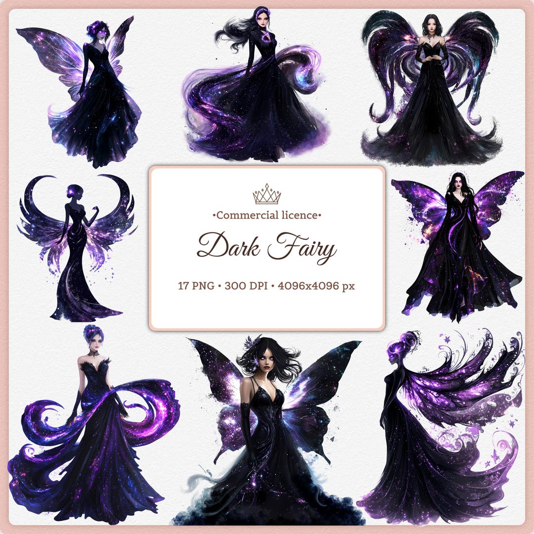 Dark Fairy Clipart Bundle Galaxy Witch PNG Celestial Gothic Fae ...