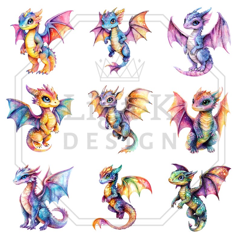 Baby Dragon Sublimation Clipart | Cute Fantasy Dragon PNG Bundle ...