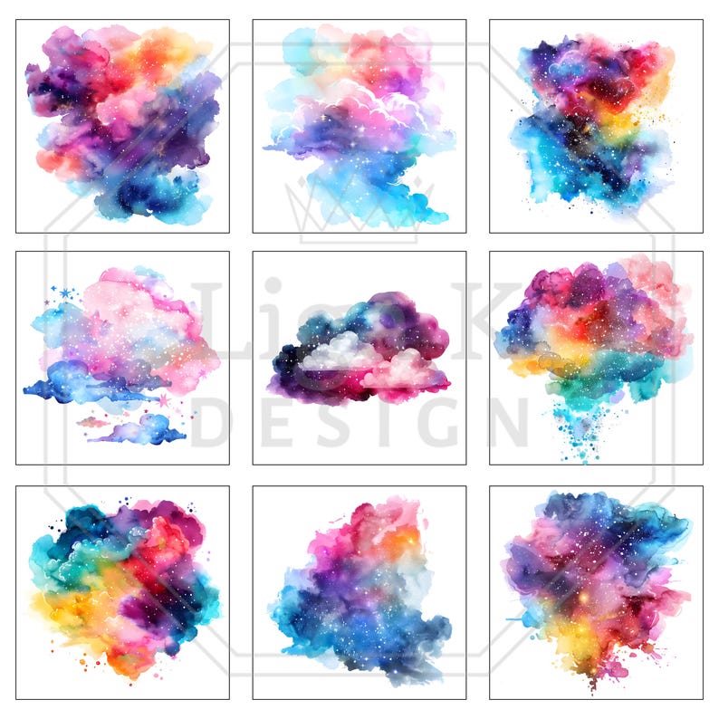 Galaxy Cloud Clipart Bundle Watercolor Celestial Cloud PNG Abstract ...