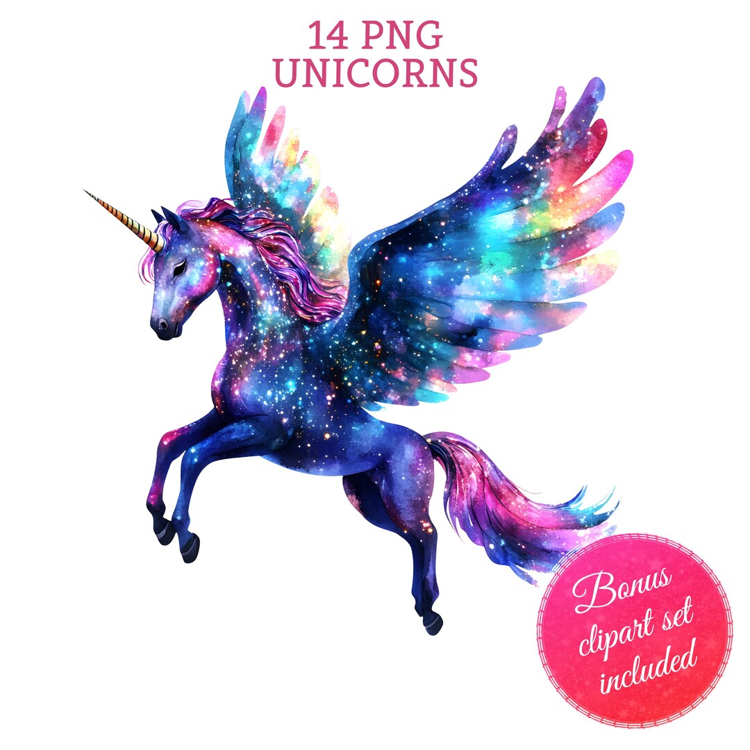 Watercolor Unicorn Clipart: Fantasy Horse PNG Bundle for Kids (4K ...