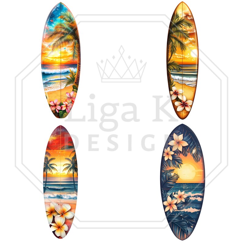 Surfboard Clipart | Tropical Beach PNG | Summer Ocean Graphics ...