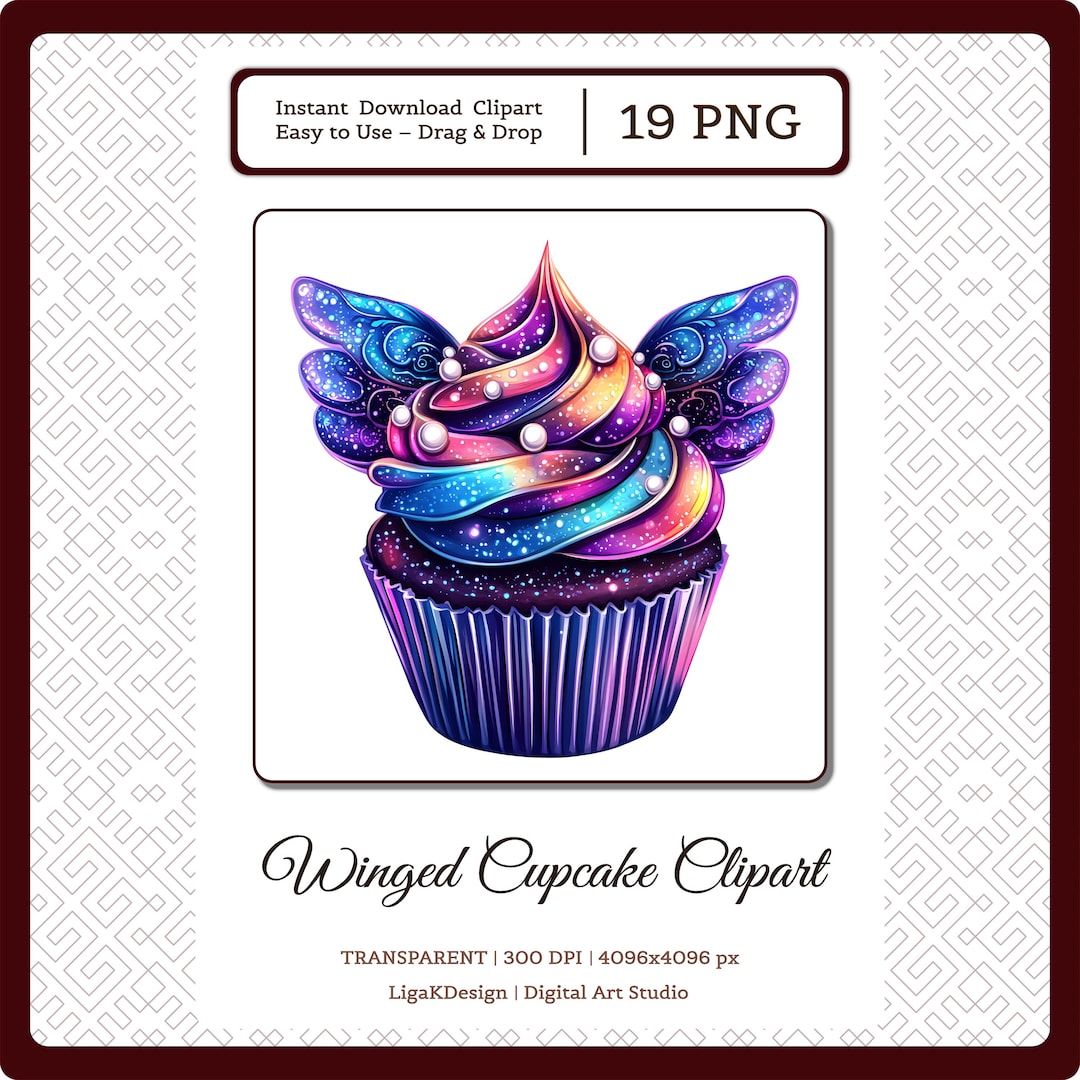 19 PNG Galaxy Winged Cupcake Clipart Bundle for Sublimation and Party ...