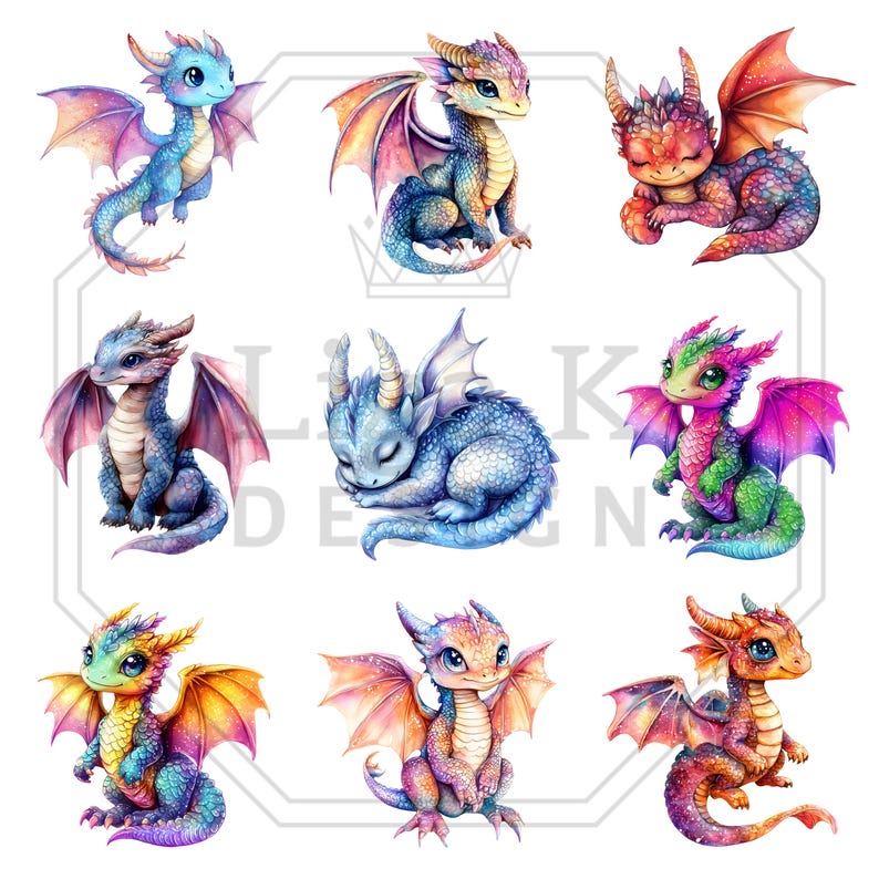 Baby Dragon Sublimation Clipart | Cute Fantasy Dragon PNG Bundle ...