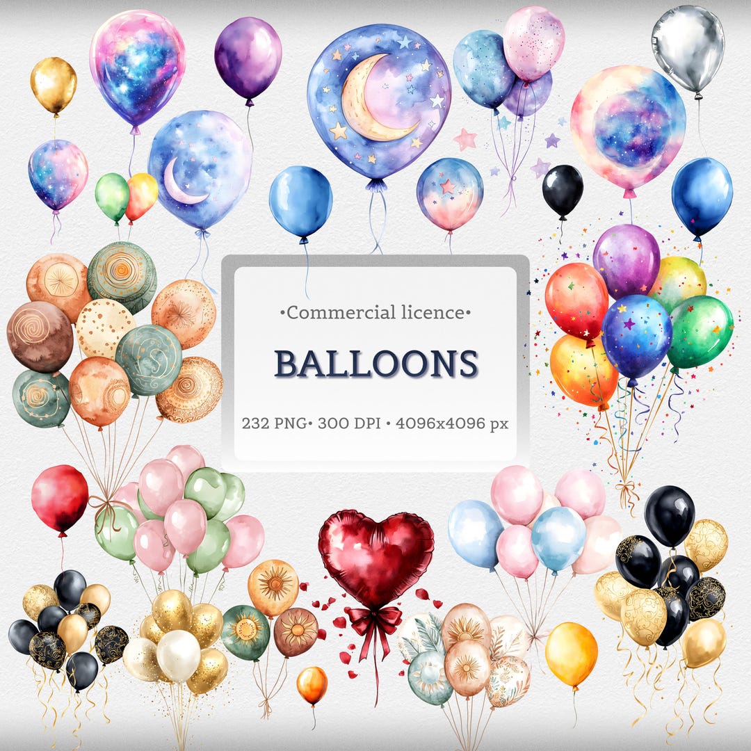 Party Balloon Clipart Big Bundle Colorful PNG for Birthday Baby Shower ...