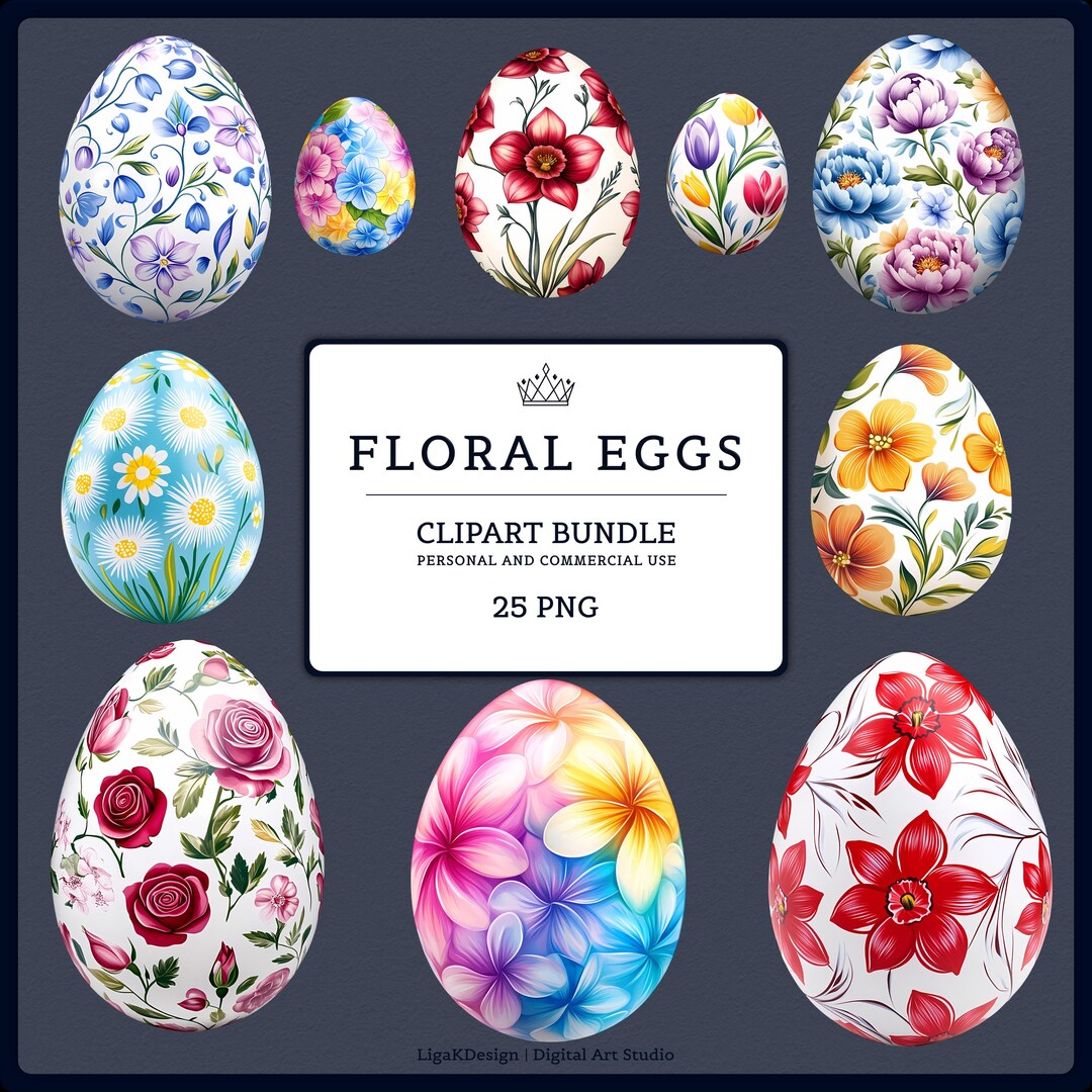Floral Easter Egg Clipart Bundle | Spring Flower Egg PNG, Floral Easter ...