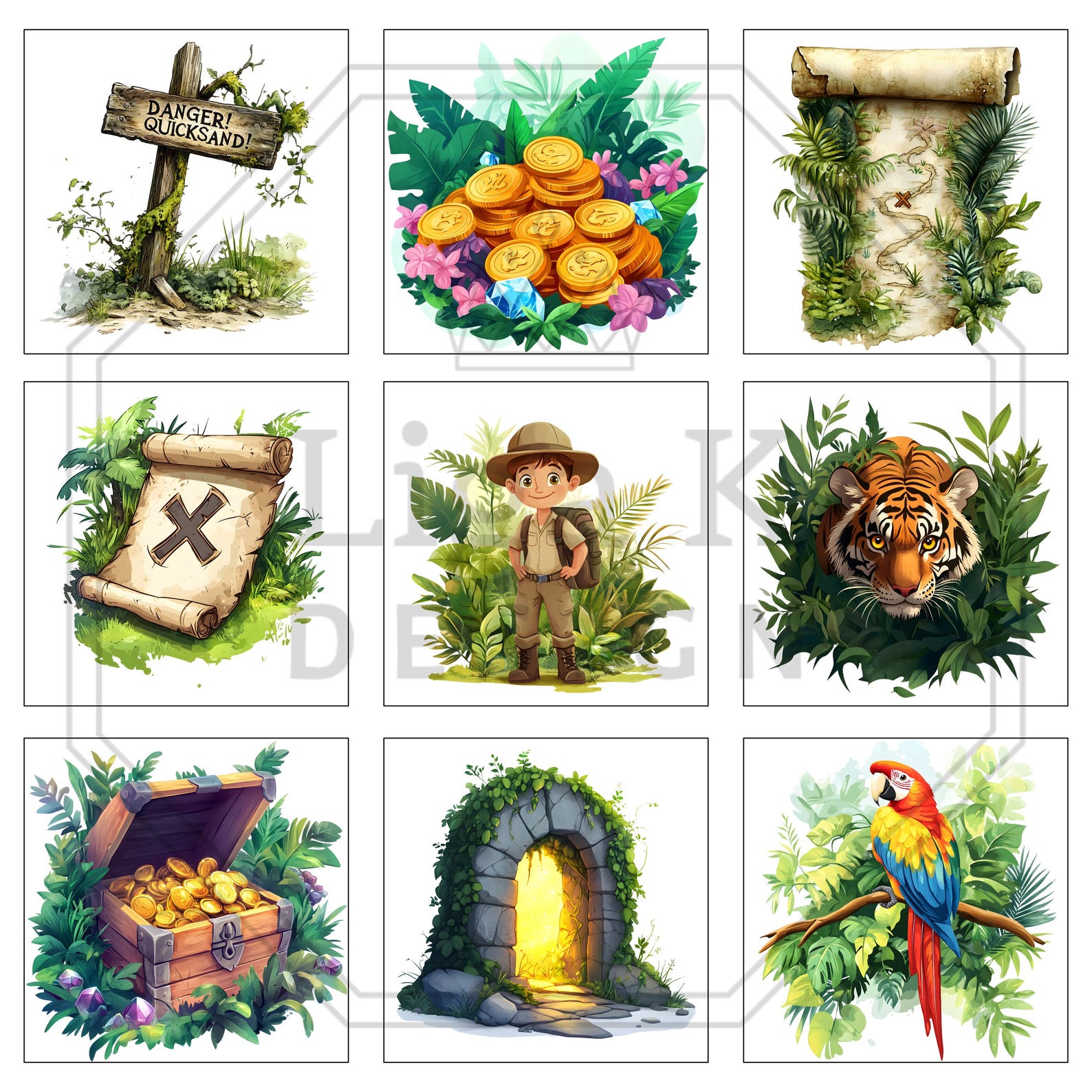Jungle Safari Clipart Bundle: Tropical Animals & Explorer PNG (digital ...
