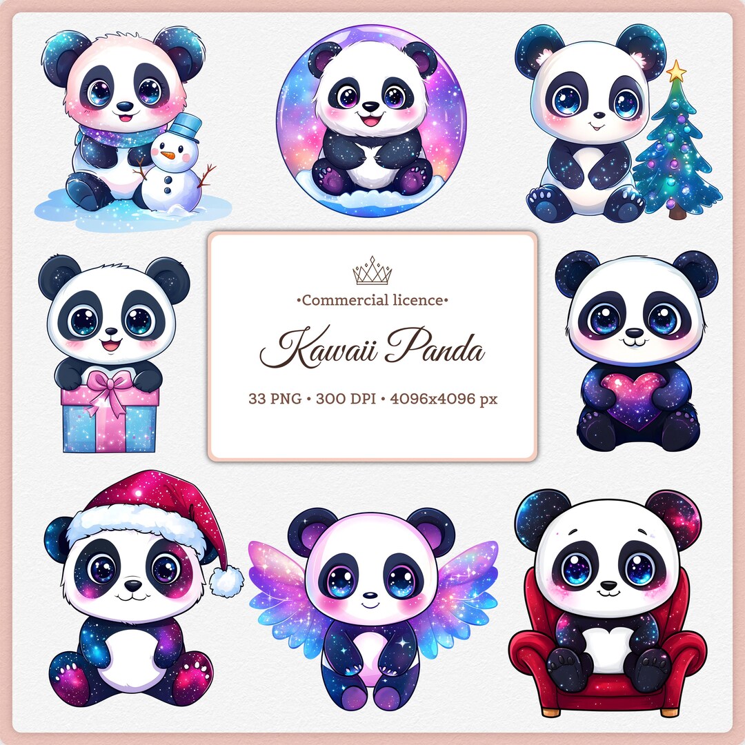 33 PNG Kawaii Panda Clipart, Cute Panda Christmas, Winter Animal ...