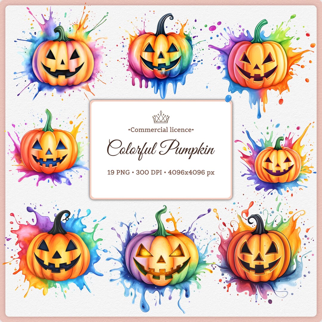 Colorful Pumpkin Clipart | Spooky Cute Pumpkin Rainbow Halloween Jack O ...