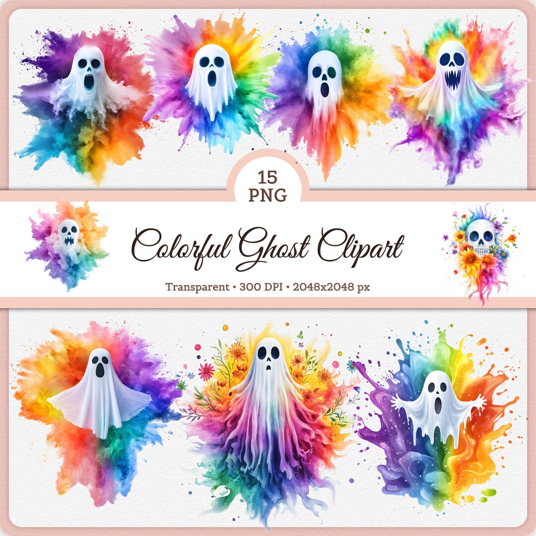 Color Splash Ghost PNG Clipart Bundle for Scrapbooking Journals ...
