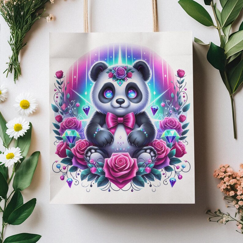 Celestial Panda With Roses PNG Clipart Fantasy Animal Sublimation ...
