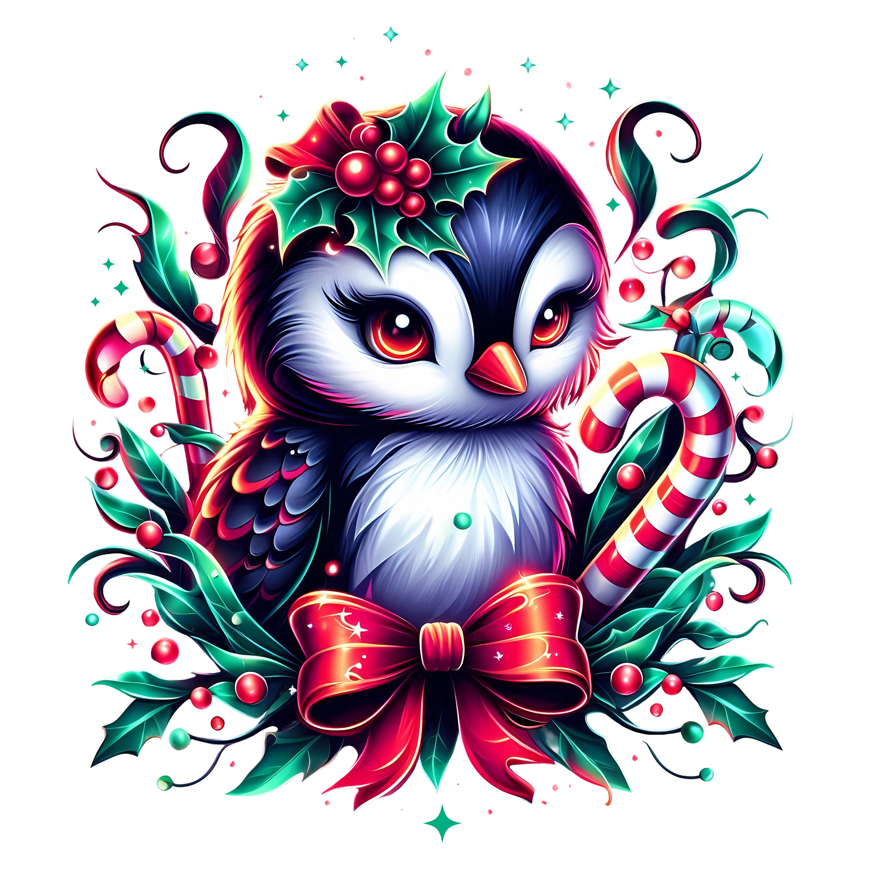 Christmas Penguin Clipart Cute Holiday Bird PNG Candy Cane Mistletoe ...