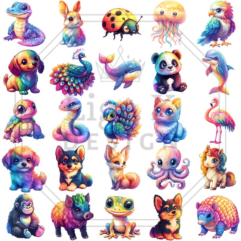 On SALE Png Colourful Animal Clipart Pack Chibi Clipart Cute Clipart ...