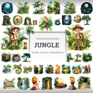 Jungle Safari Clipart Bundle: Tropical Animals & Explorer PNG (digital ...