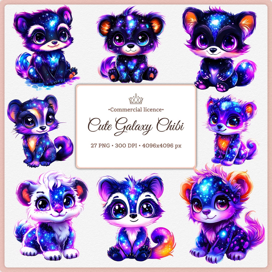 On SALE Fluffy Galaxy Chibi Clipart Bundle | Cute Cosmic Animal Pngs ...