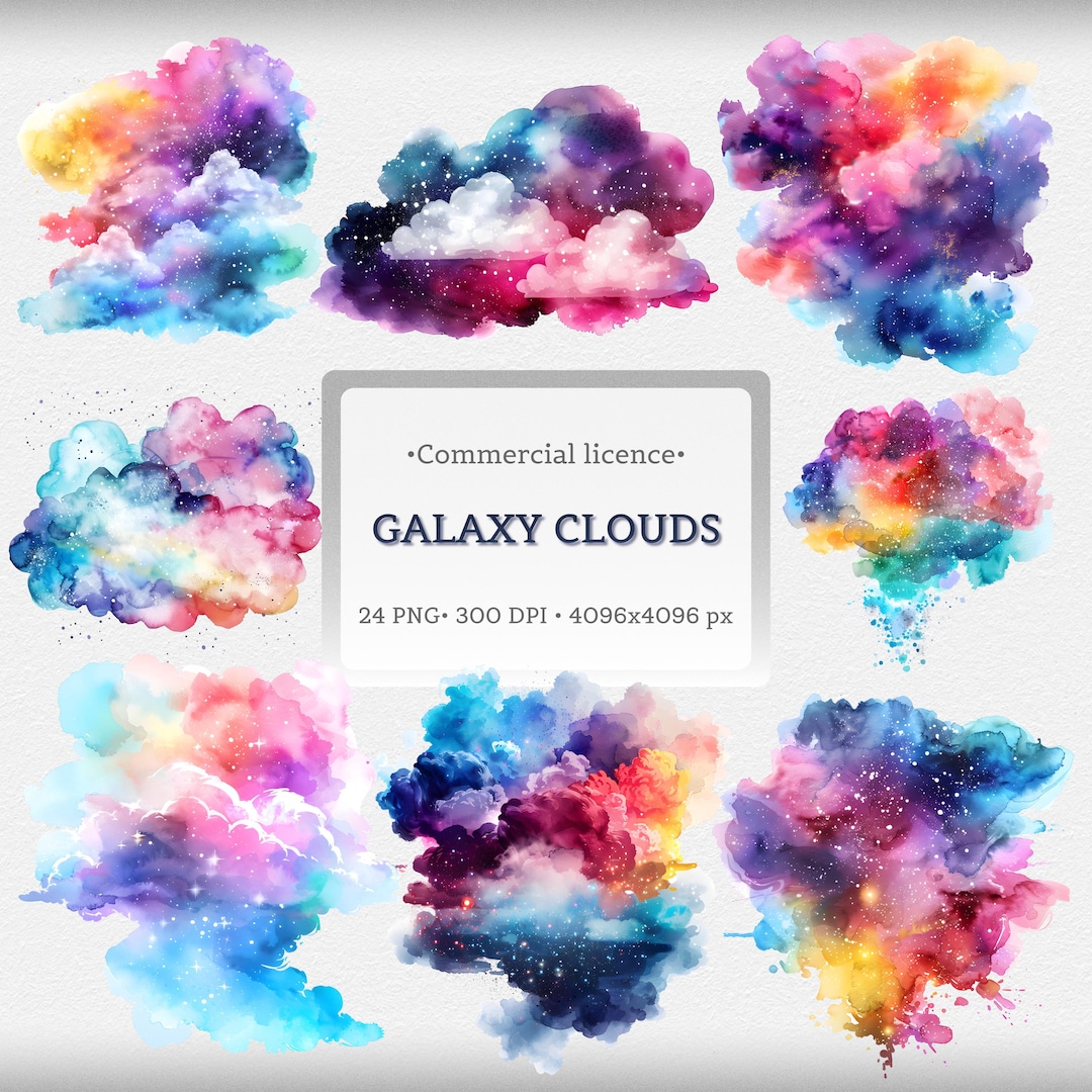 Galaxy Cloud Clipart Bundle Watercolor Celestial Cloud PNG Abstract ...