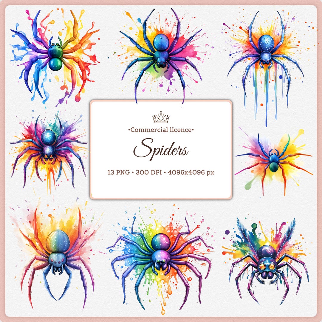 Rainbow Watercolor Spider Clipart | Colorful Halloween Spider PNG ...