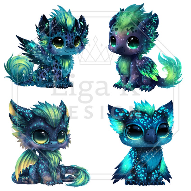 Aurora Borealis Gryphon Clipart Bundle, Chibi Celestial Griffin ...