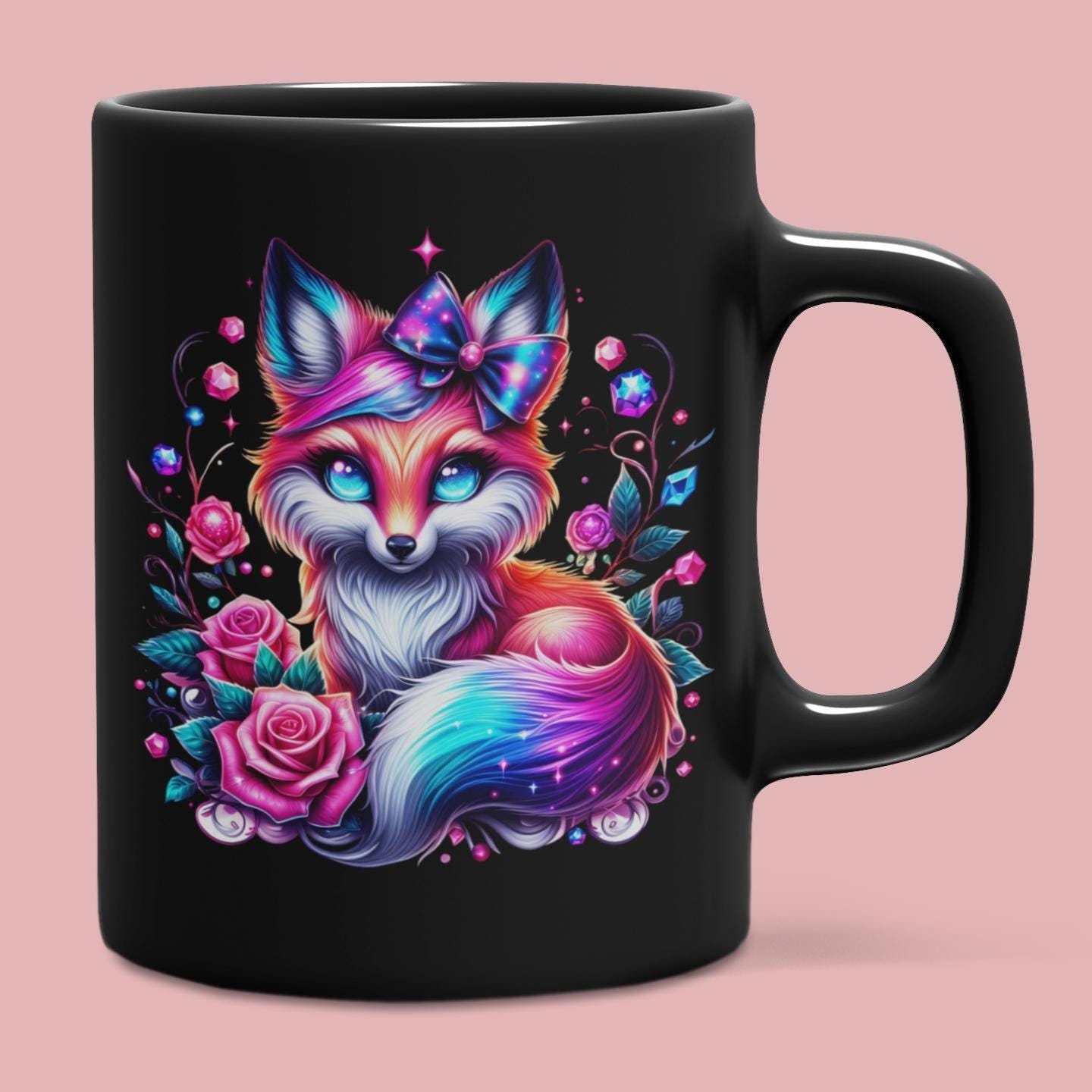 Galaxy Baby Fox Sublimation PNG Cute Fox With Bow Roses and Gems ...