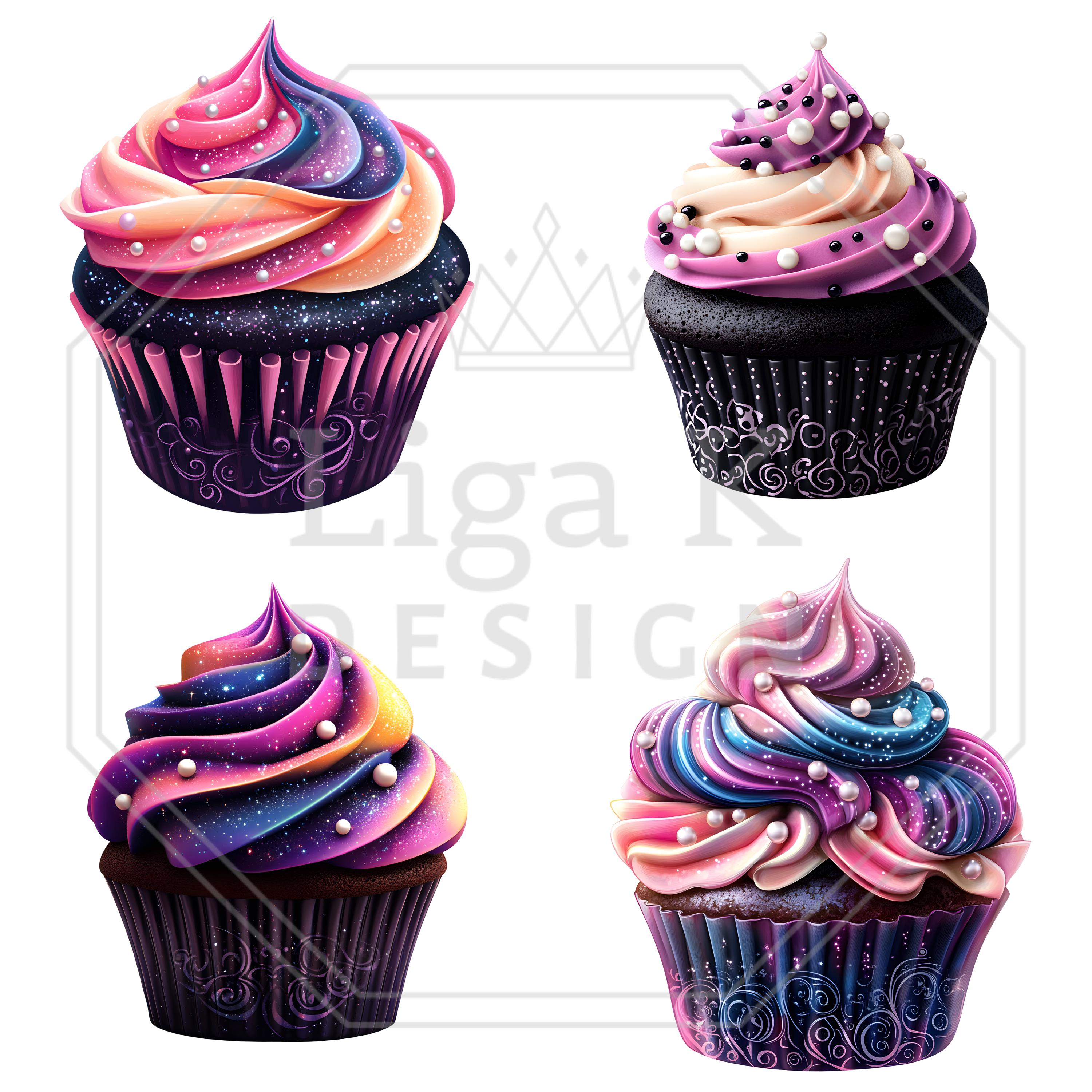19 PNG Galaxy Cupcake Clipart Bundle, Cosmic Birthday Cupcake Art With ...