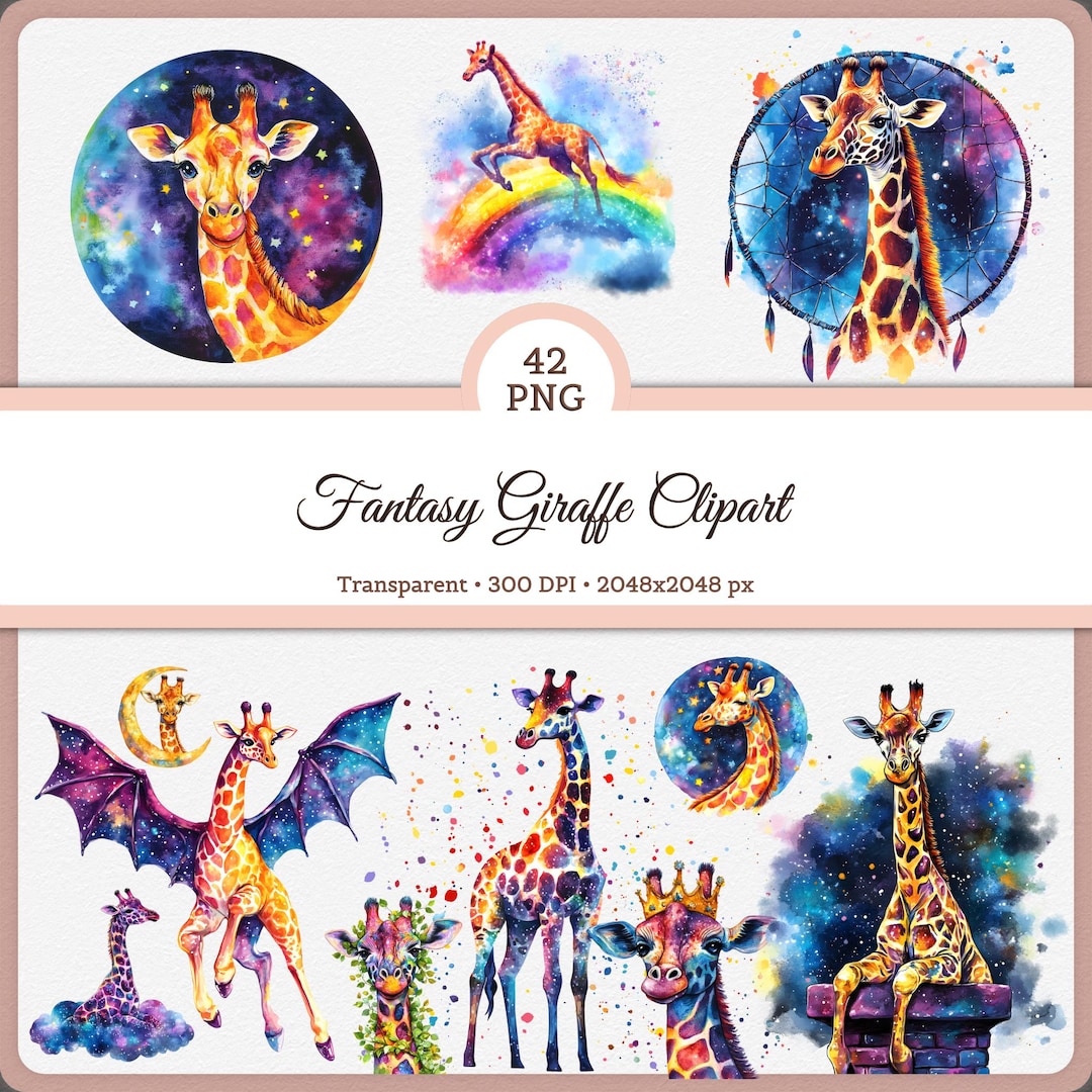 Fantasy Giraffe Clipart PNG | Colorful Watercolor Giraffes | Safari ...
