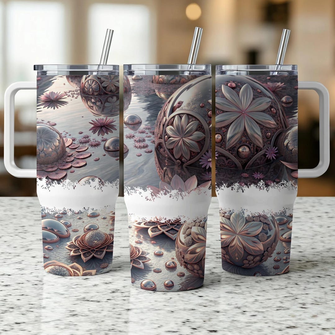 Lotus Flower Tumbler Wrap: Reflective Floral Spheres (40oz Digital ...