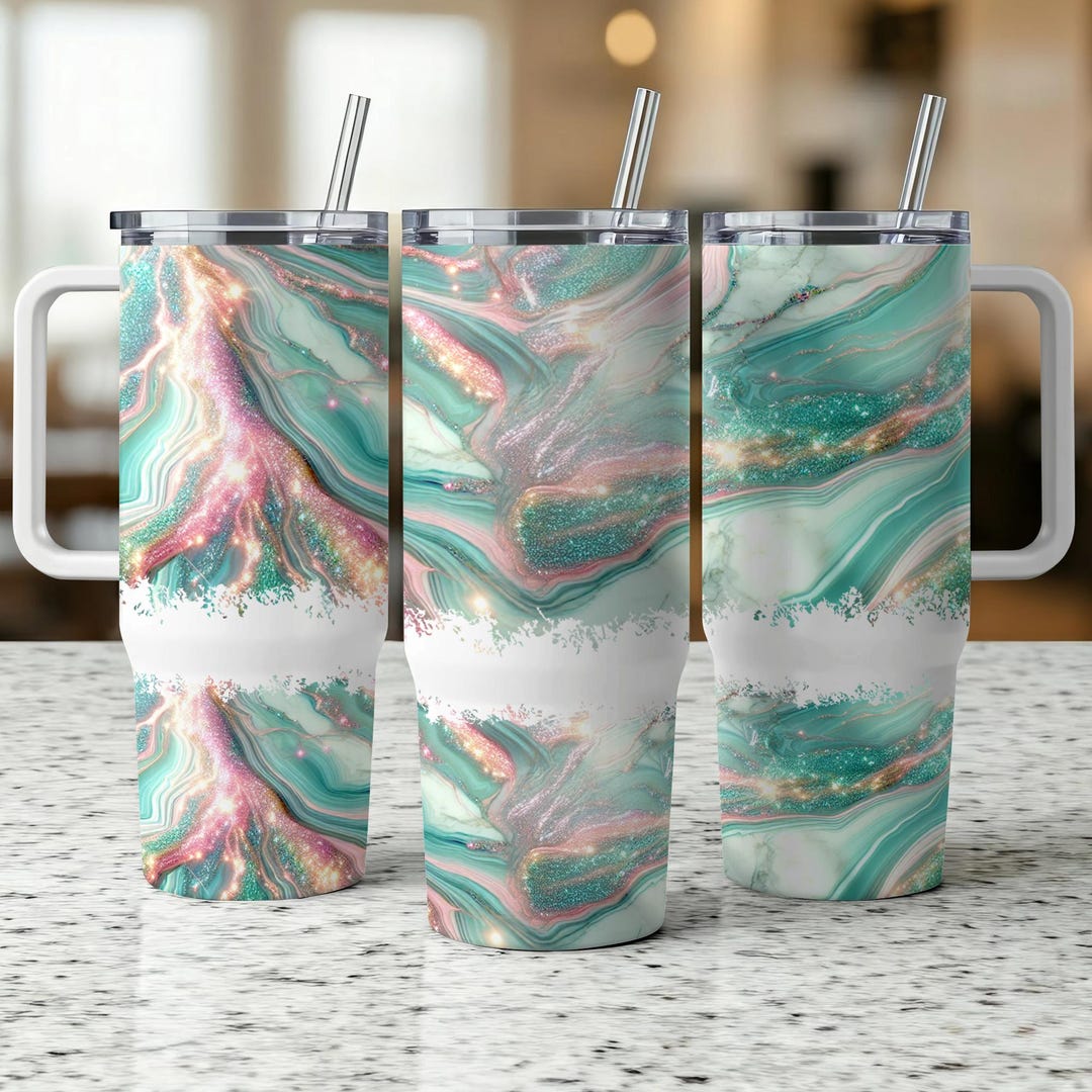 40oz Tumbler Wraps Digital Download, Marble Tumbler Wrap, Teal Pink ...