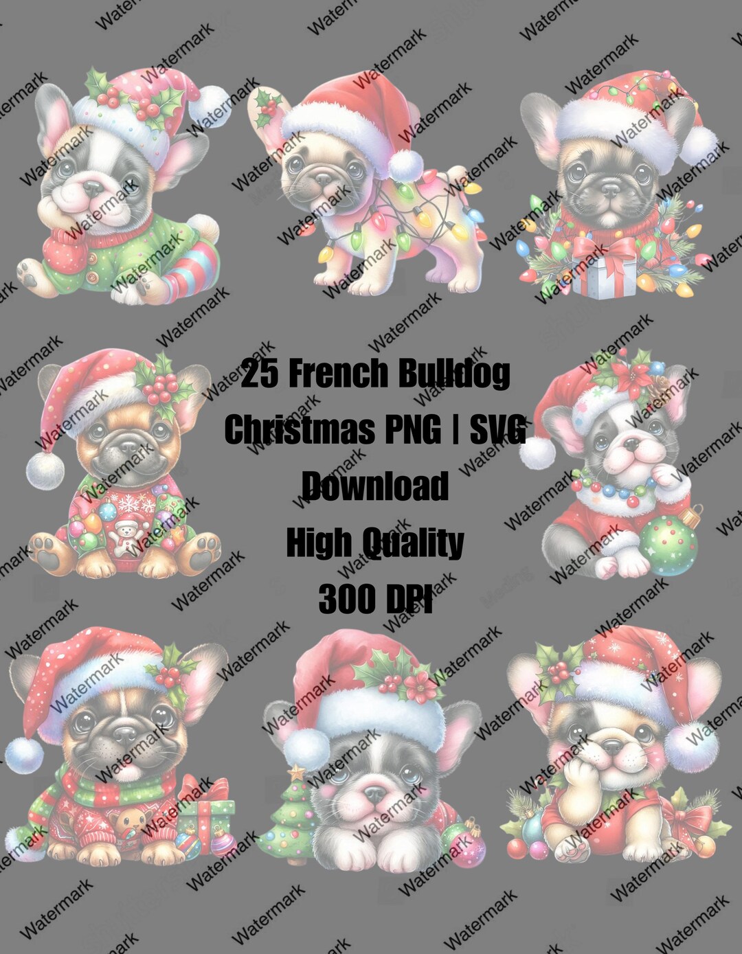 Christmas French Bulldog Clipart: Holiday Puppy PNG SVG (digital ...