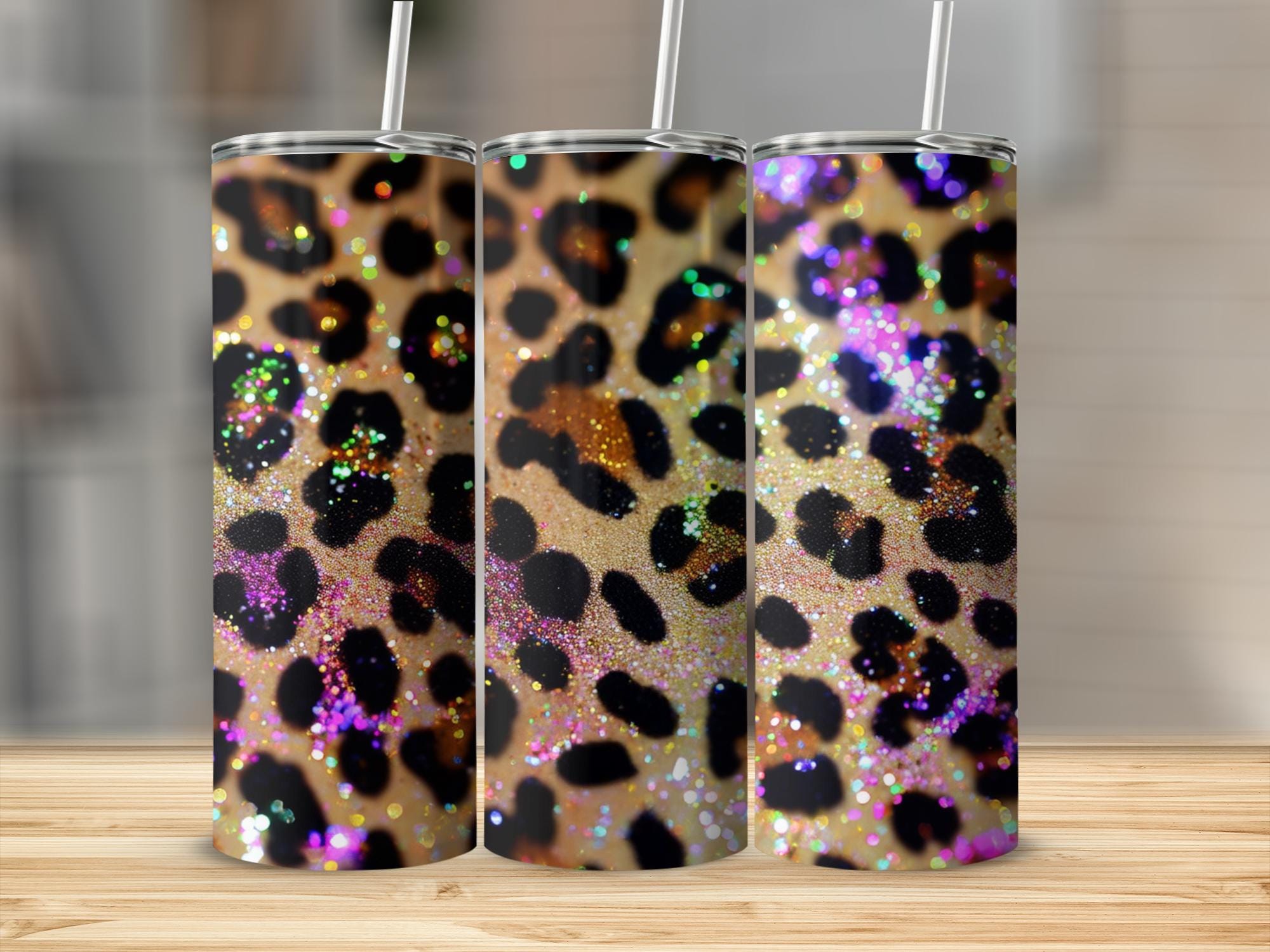 Seamless Leopard Print 20oz Tumbler Wrap Glitter, Leopard Glitter ...
