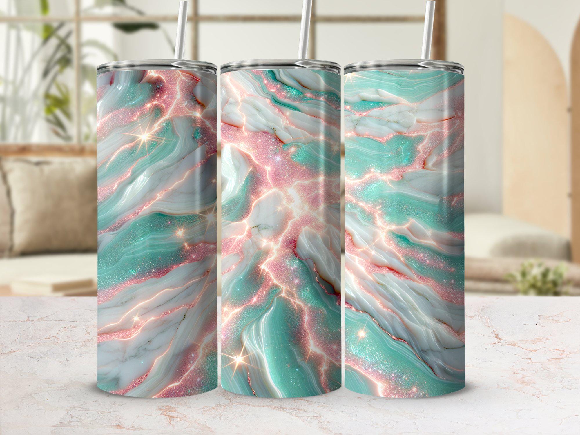 Seamless Marble Floor Alcohol Ink 20oz Tumbler Wraps, Iridescent Pink ...