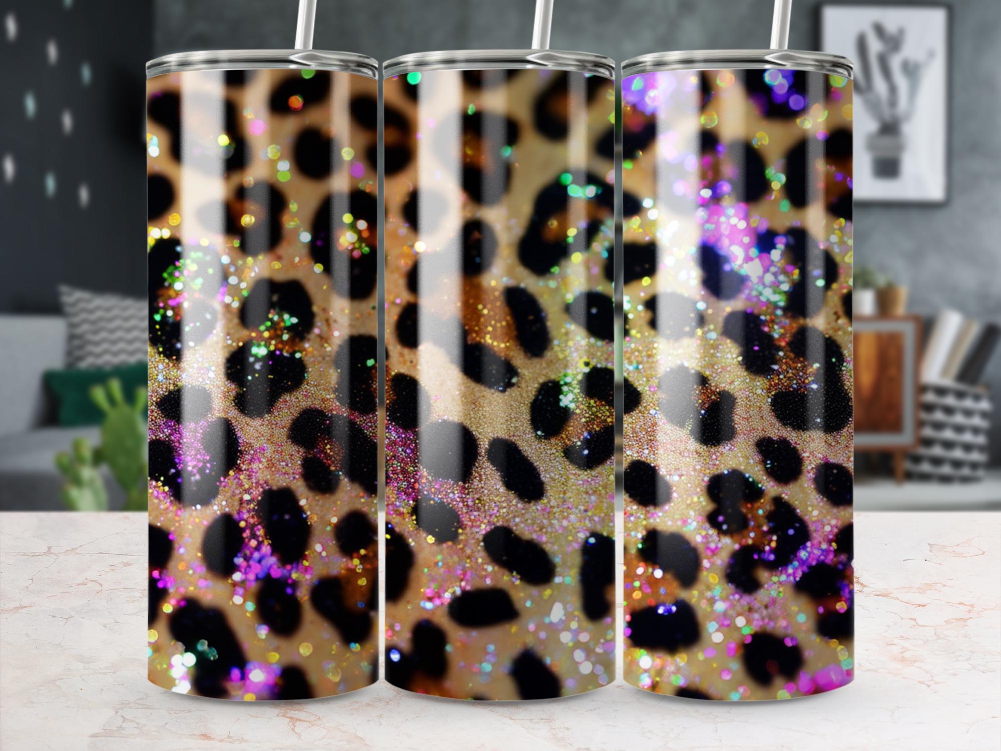 Seamless Leopard Print 20oz Tumbler Wrap Glitter, Leopard Glitter ...