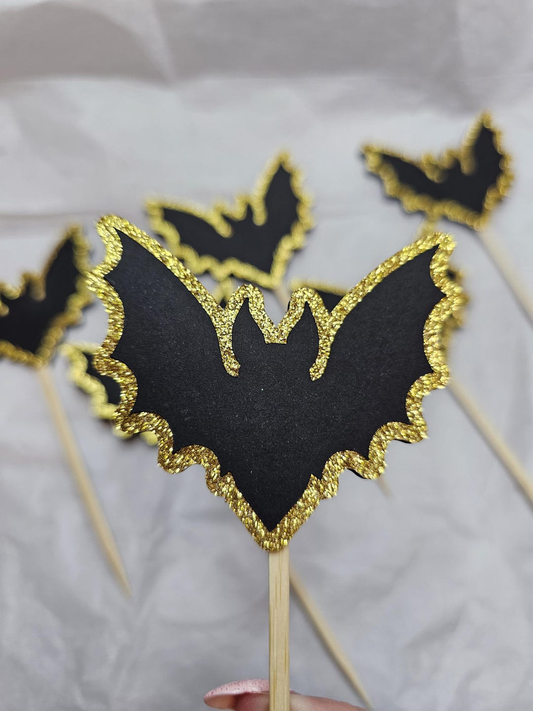 Halloween Bat Cupcake Toppers | Black and Gold Gothic Party Decor ...