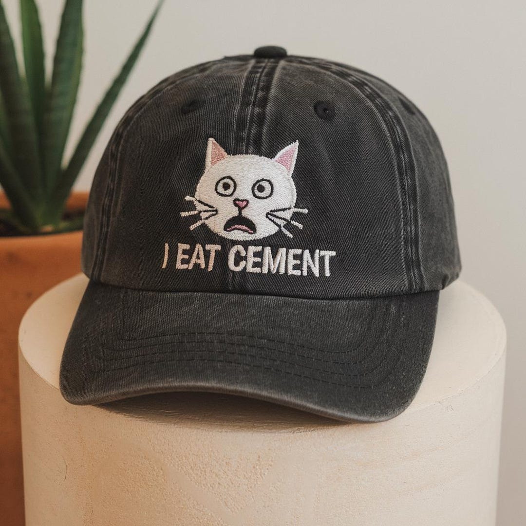 I Eat Cement Funny Cat Meme Embroidered Washed Cap, Gift for Woman Man ...