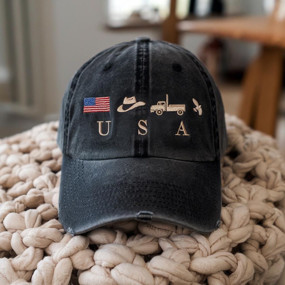 Custom Embroidered USA Icons Cap, America Cap, Country, Western, Cowboy ...