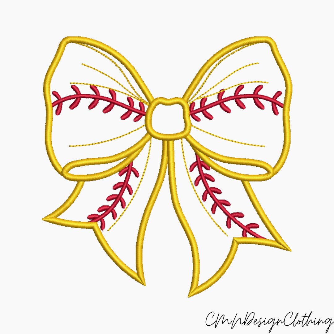 Softball Bow Appliqué DST Embroidery Design: Side Ribbon Coquette Bow ...