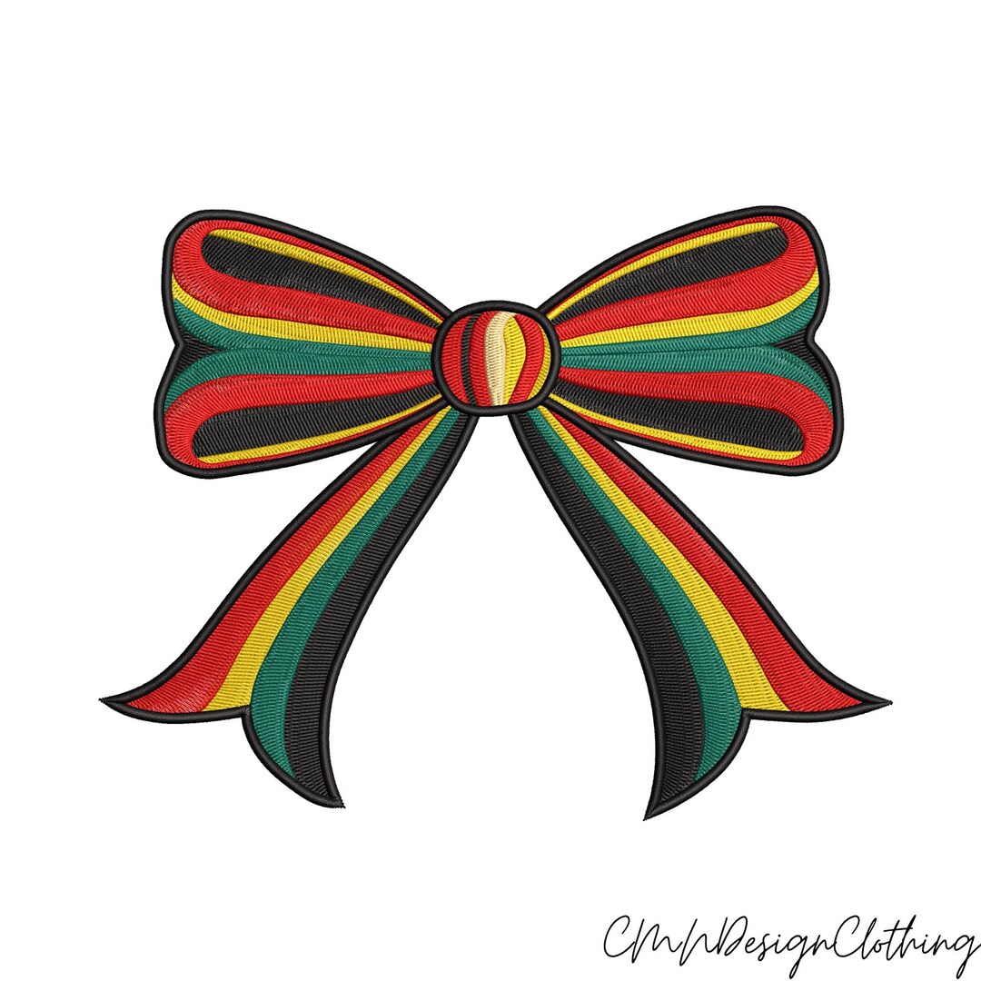 Rasta Color Bow Embroidery Design Files, Bow Ribbon Machine Embroidery ...