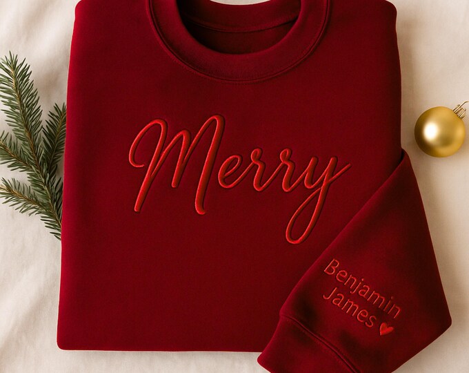 Personalized Christmas Sweatshirt With Name on Sleeve, Puff Letter ...
